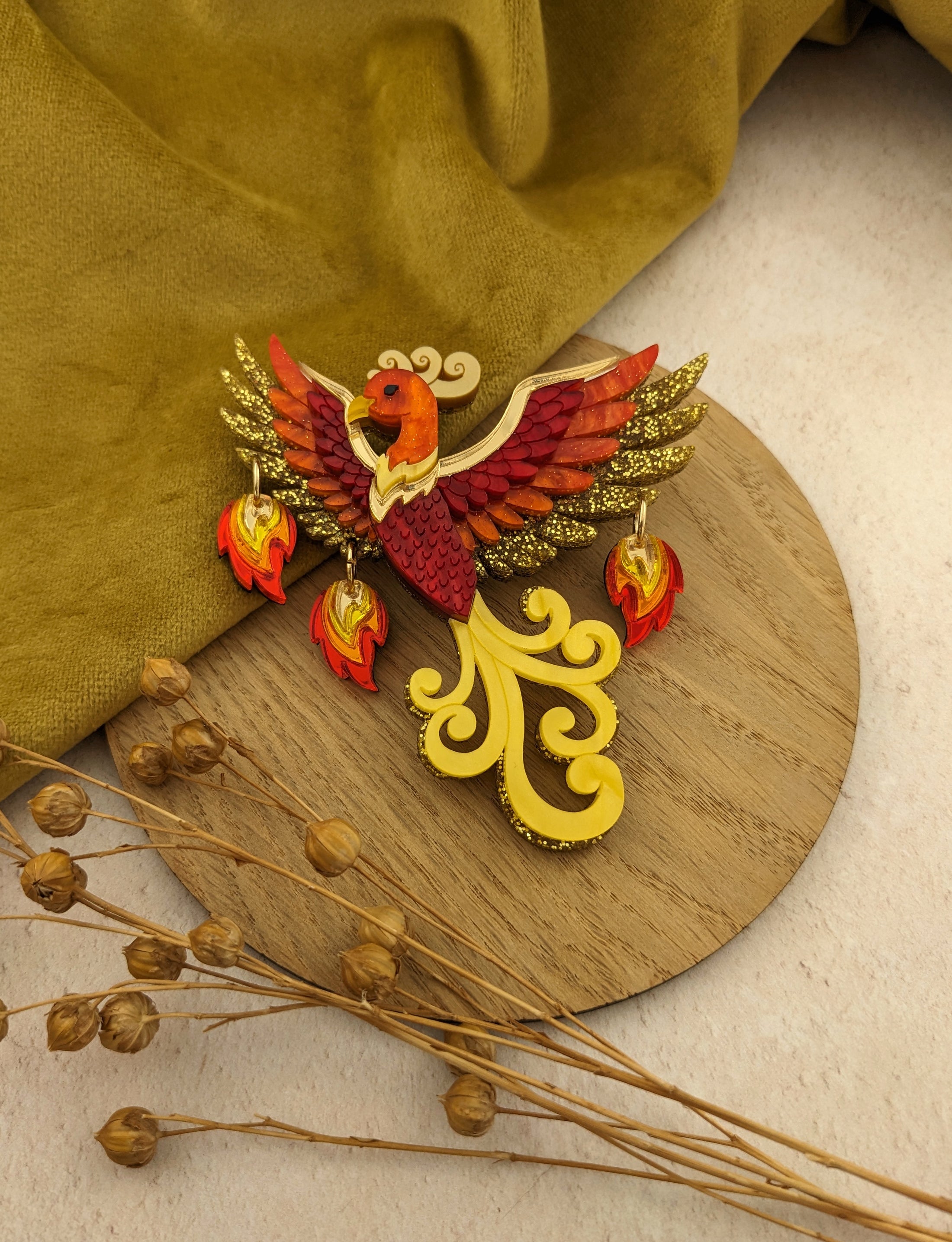 PRE ORDER Phoenix Brooch (flames or no flames) – Rock the Panda