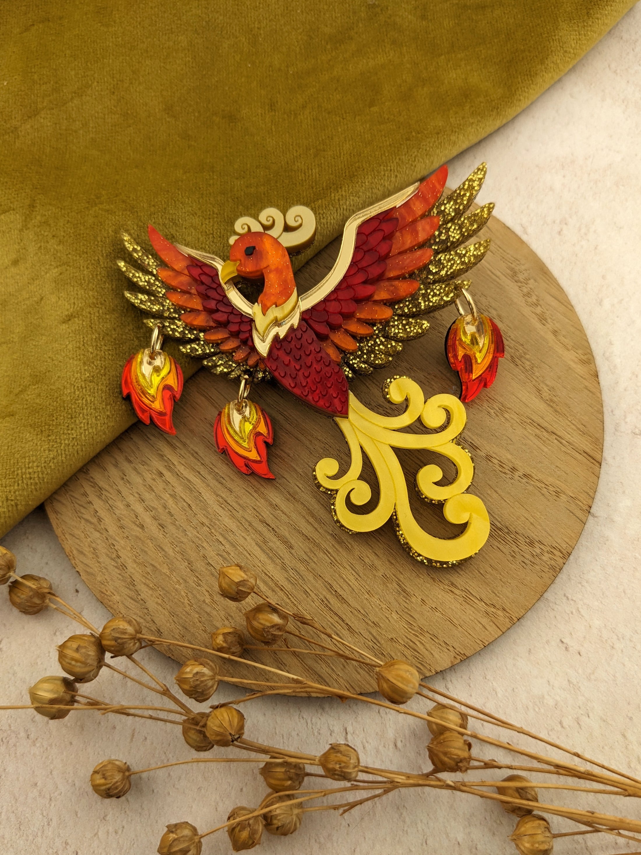 PRE ORDER Phoenix Brooch (flames or no flames) – Rock the Panda