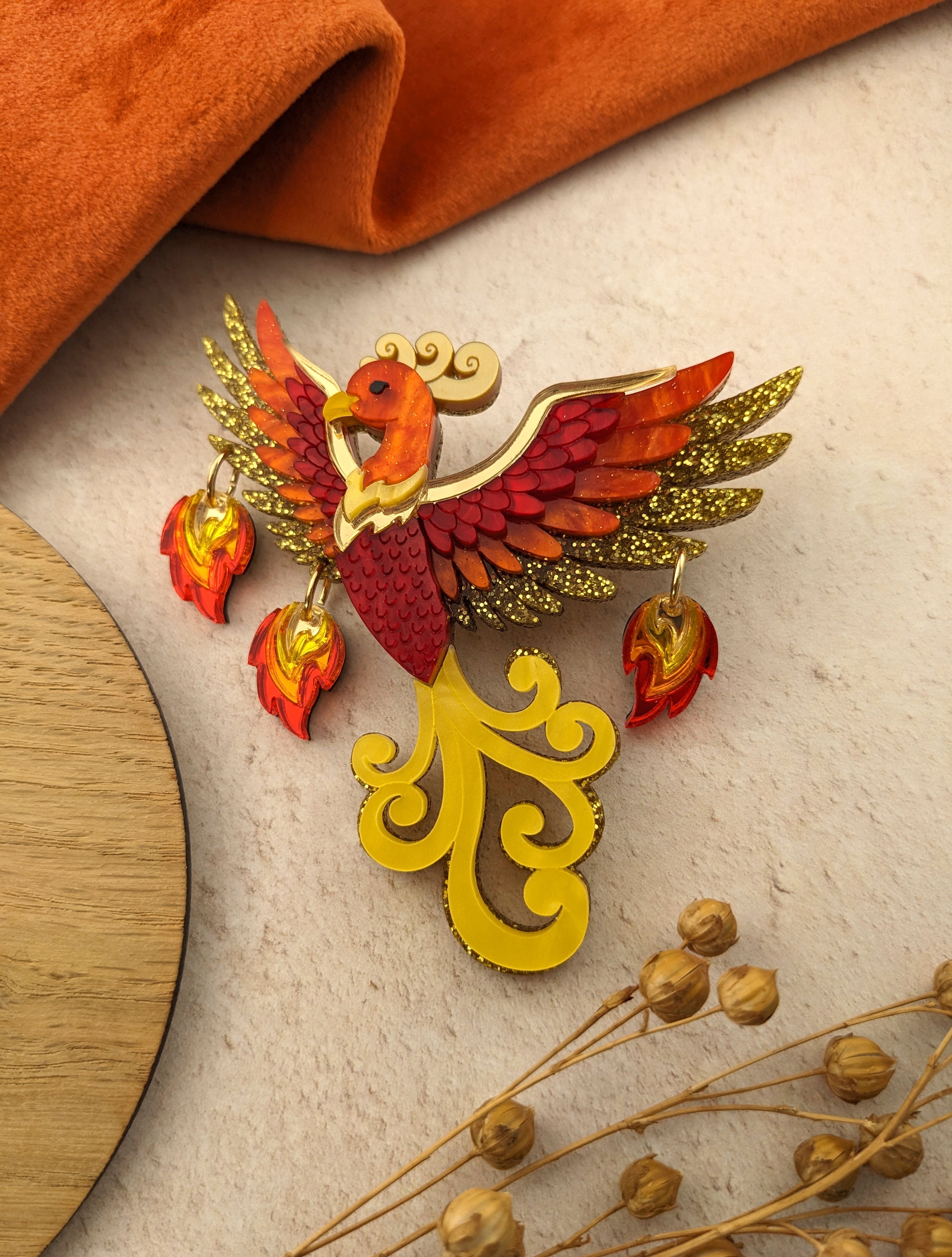 PRE ORDER Phoenix Brooch (flames or no flames) – Rock the Panda