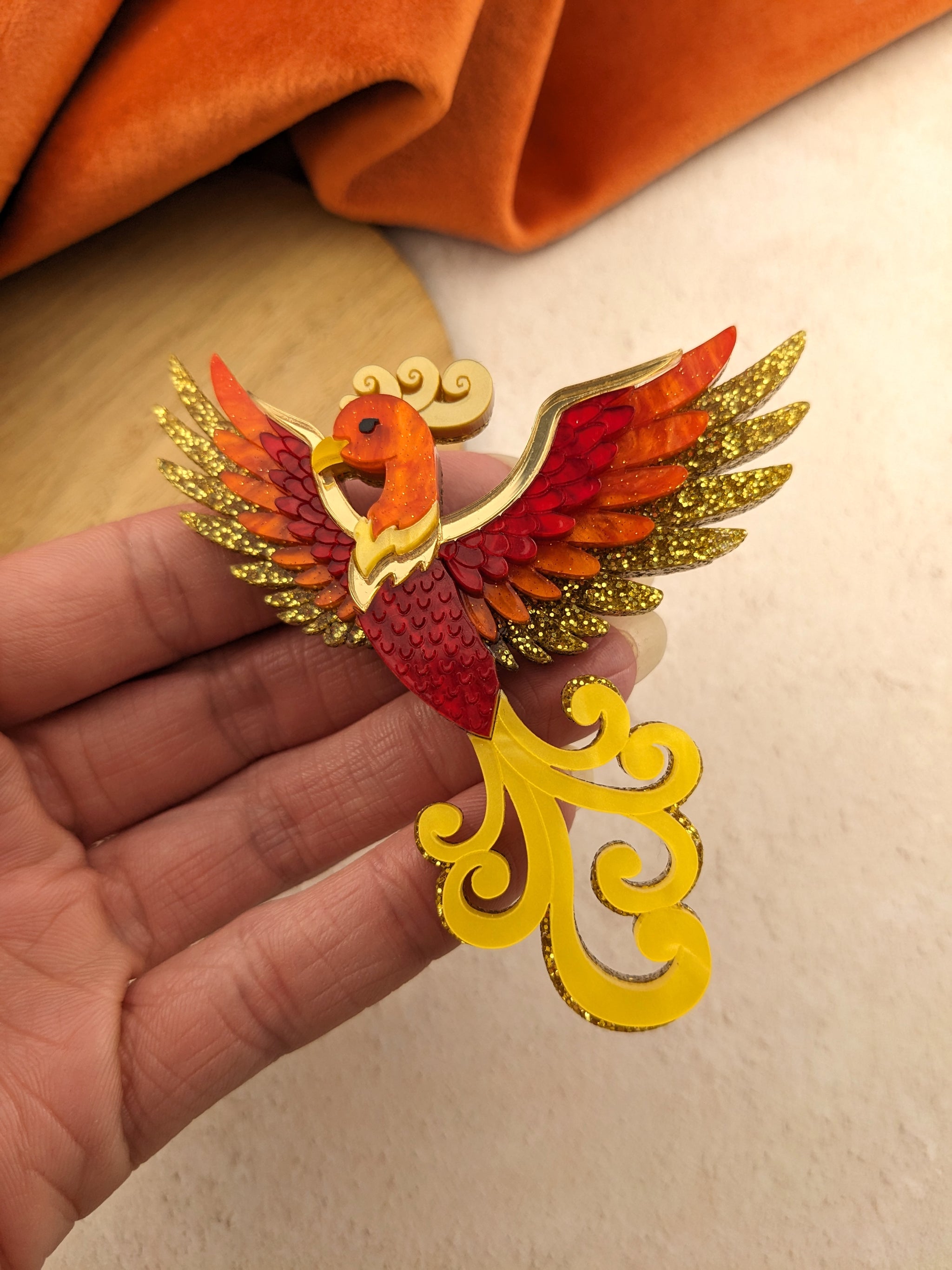 PRE ORDER Phoenix Brooch (flames or no flames) – Rock the Panda