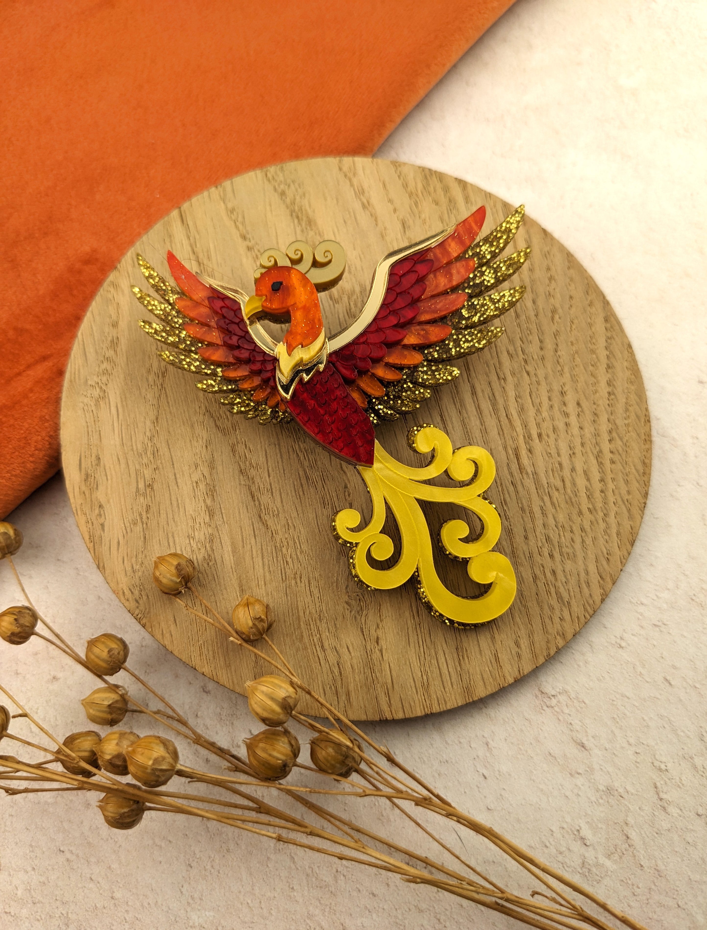 PRE ORDER Phoenix Brooch (flames or no flames) – Rock the Panda